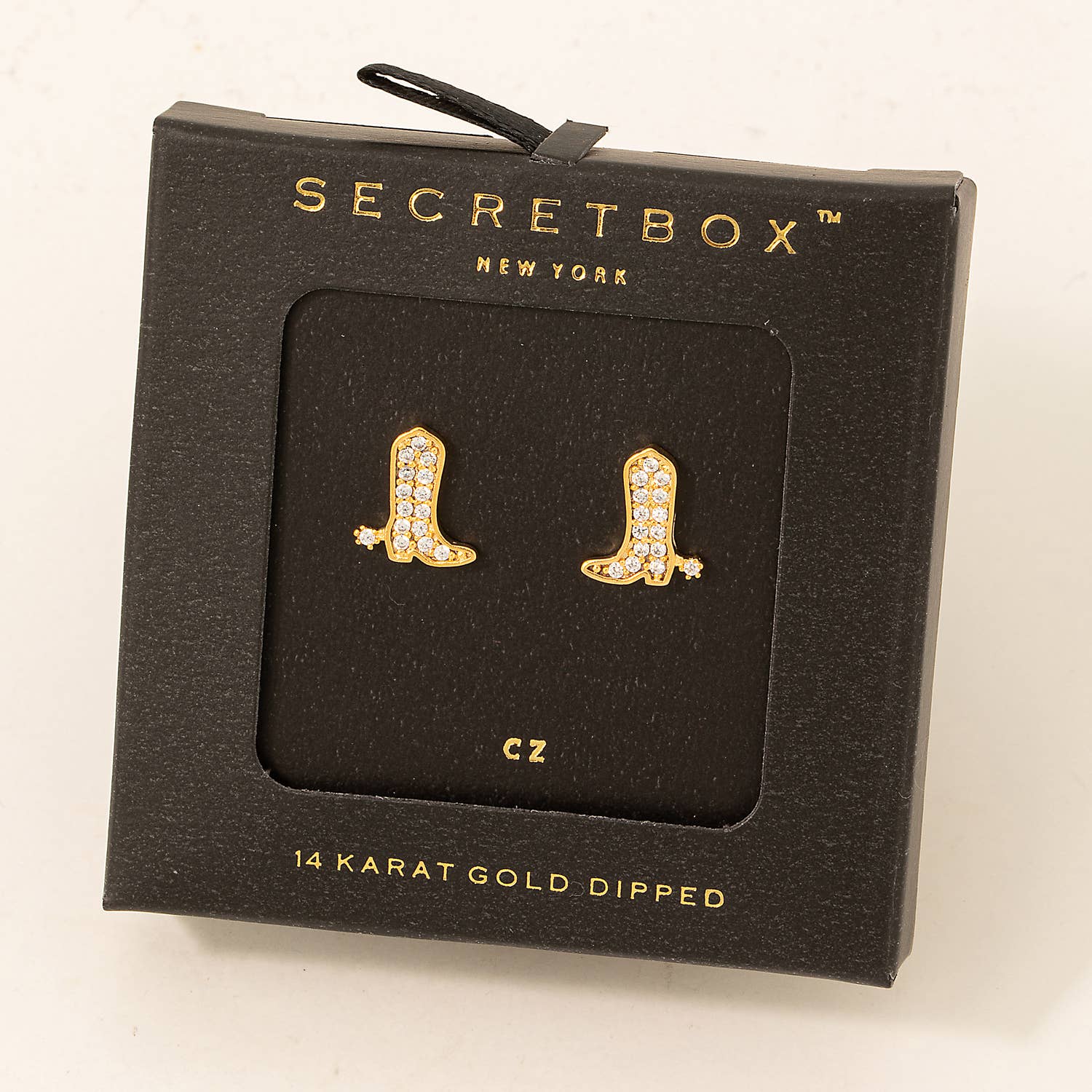 Fame Accessories - Secret Box Gold Dipped Studded Western Cowboy Boot